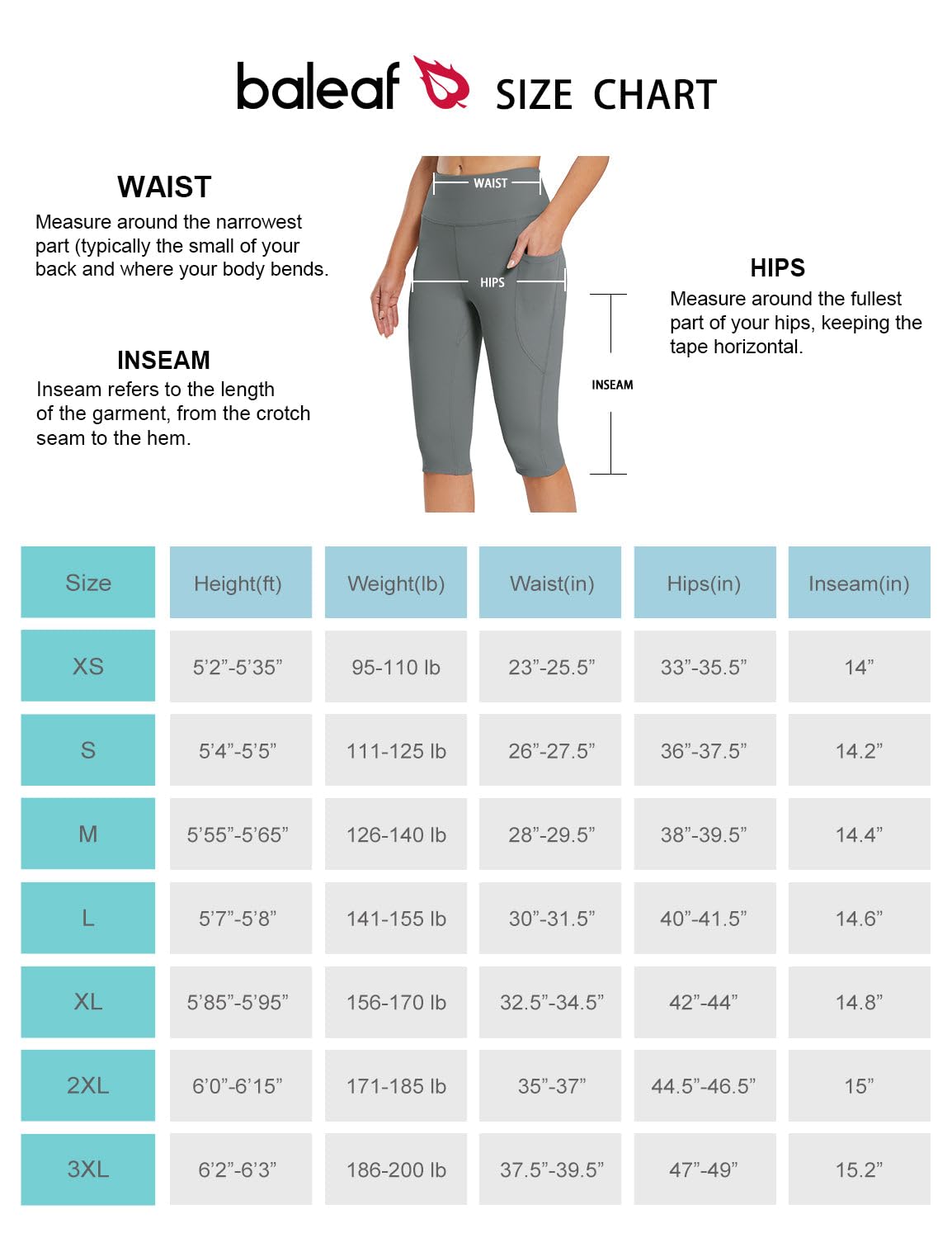 BALEAF Women's Yoga Capri Pants Knee Length Leggings High Waisted Petite Casual Workout Exercise Capris with Pockets Gray L