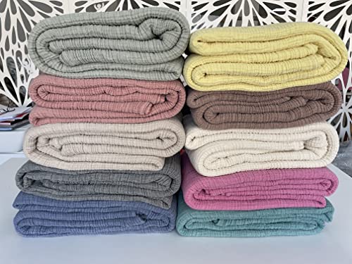 Muslin Blanket 100% Cotton, 4 Layers Bedspread, Soft Turkish Cotton Muslin Bed Cover, Reversible Coverlet, Ivory (King Size 95x102-230x260cm)