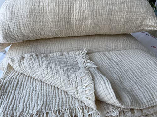 Muslin Blanket 100% Cotton, 4 Layers Bedspread, Soft Turkish Cotton Muslin Bed Cover, Reversible Coverlet, Ivory (King Size 95x102-230x260cm)