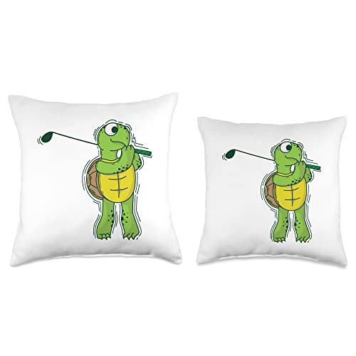Turtle reptile dorsal carapace old sauropsida Turtle Plays Golf Throw Pillow, 18x18, Multicolor