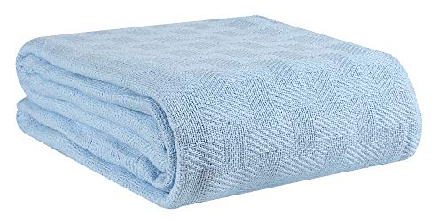 GLAMBURG 100% Cotton Bed Blanket, Breathable Bed Blanket King Size, Cotton Thermal Blankets King Size - Perfect for Layering Any Bed for All Season - Sky Blue