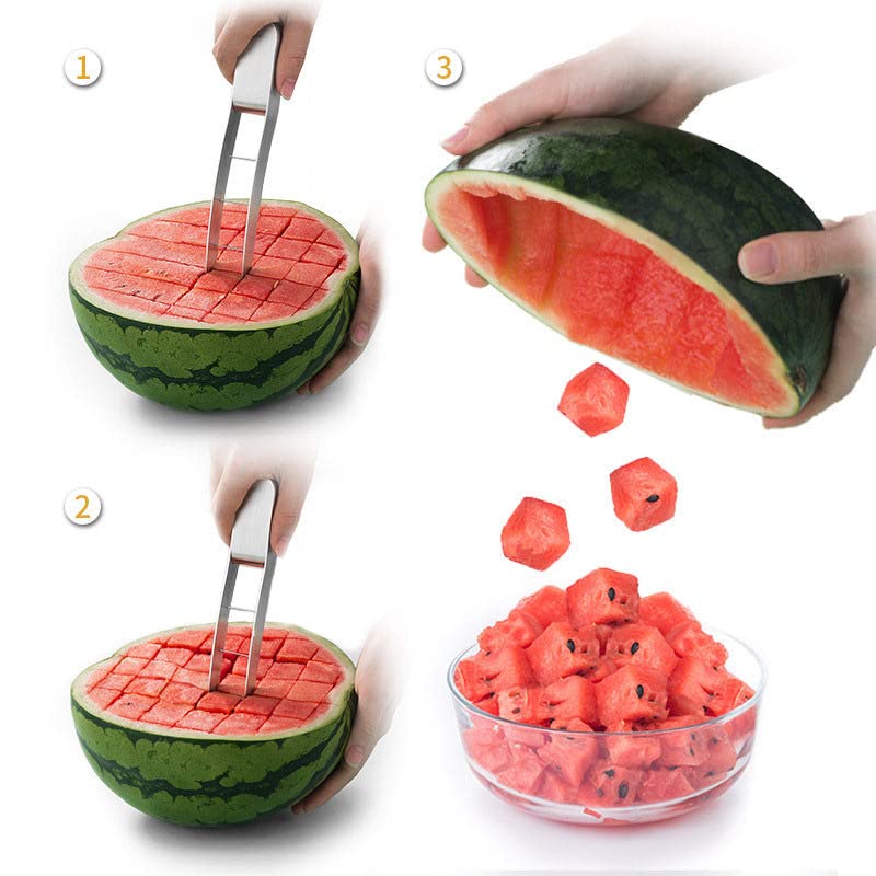 TBESTOACC Watermelon Slicer, 304 Stainless Steel Watermelon Cutter, Quickly Safe Fruit Cutter, Slicer Carving Tools for Kitchen (silver)