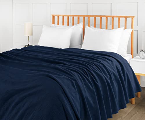 Utopia Bedding 100% Cotton Blanket (Queen Size - 90x90 Inches) 350GSM Lightweight Thermal Blanket, Soft Breathable Blanket for All Seasons (Navy)