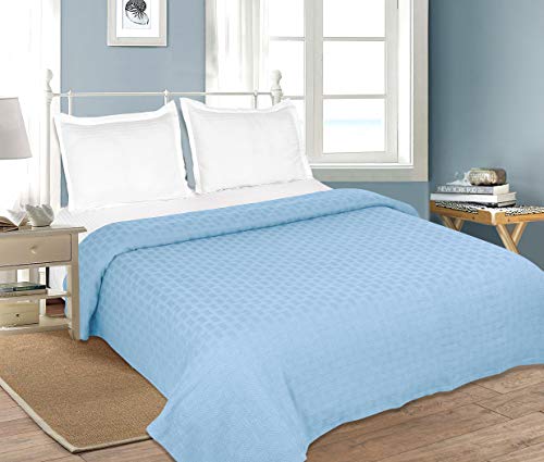 GLAMBURG 100% Cotton Bed Blanket, Breathable Bed Blanket King Size, Cotton Thermal Blankets King Size - Perfect for Layering Any Bed for All Season - Sky Blue