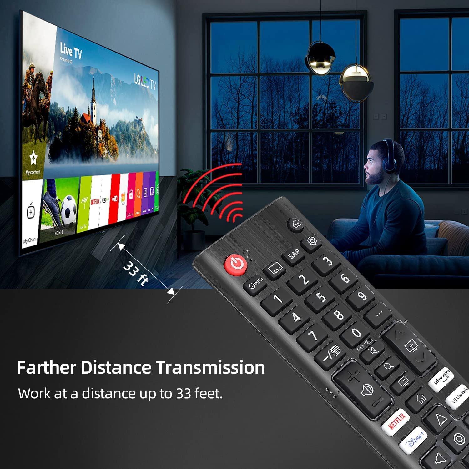 OEM Replacement Universal Remote Control AKB76037601/AKB76040302 fits All LG LED OLED LCD Webos 4K 8K UHD HDTV HDR Smart TV with Prime Video, Disney Plus, Netflix, LG Channels Shortcuts