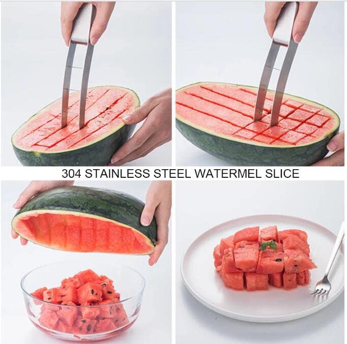 TBESTOACC Watermelon Slicer, 304 Stainless Steel Watermelon Cutter, Quickly Safe Fruit Cutter, Slicer Carving Tools for Kitchen (silver)