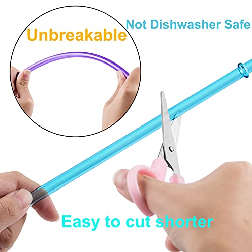 12 Pieces 11 Inches Reusable Plastic Straws for Tall Cups and Tumblers, BPA-Free Unbreakable Clear Colored Replacement Drinking Straws with 1 Cleaning Brush, Not Dishwasher Safe