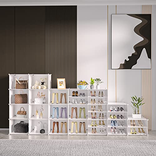 Neprock 20-Pack White Shoe Slots Organizer Bundle with 6 Tier White Shoe Rack Organizer