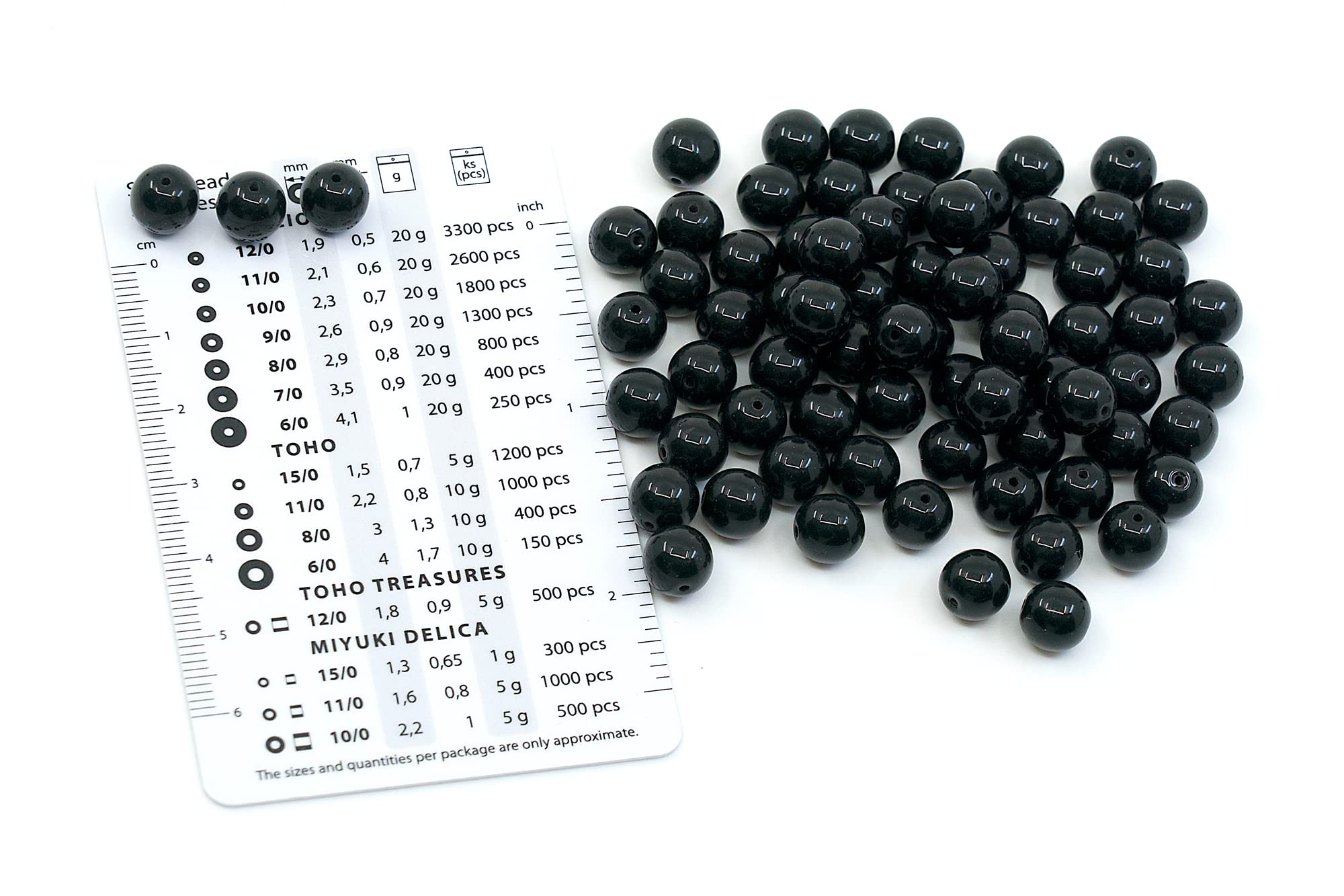 275 pcs Set of Czech Round Glass Beads, Jet Black - 3mm (100pcs), 4mm (100pcs), 6mm (50pcs), 8mm (25pcs) kit for Jewelry Making