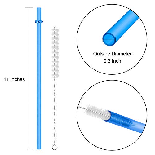12 Pieces 11 Inches Reusable Plastic Straws for Tall Cups and Tumblers, BPA-Free Unbreakable Clear Colored Replacement Drinking Straws with 1 Cleaning Brush, Not Dishwasher Safe