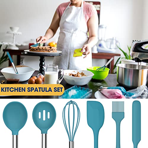 Silicone Cooking Utensil Set, Fungun Non-stick Kitchen Utensil 24 Pcs Cooking Utensils Set, Heat Resistant Cookware, Silicone Kitchen Tools Gift with Stainless Steel Handle (Blue-24pcs)