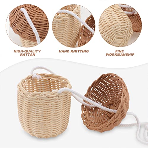 COHEALI Kids Purse 2pcs Mini Purse Portable Kids Bag Rattan Woven Basket Shaped Bag Cross-Body Woven Bag Kids Wallet