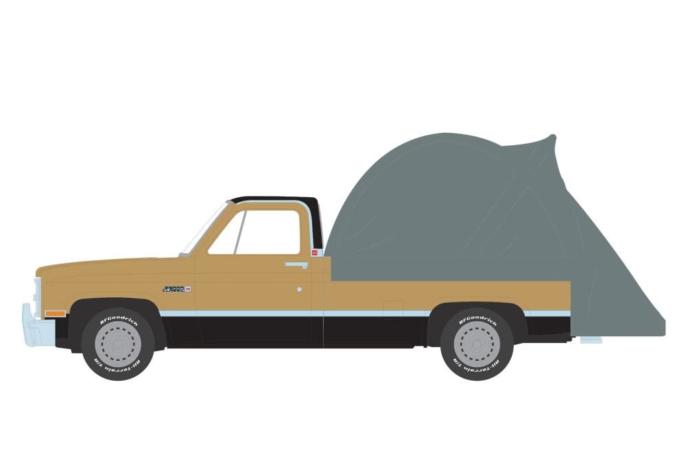 1984 GMC Sierra Classic Pickup Truck with Modern Truck Bed Tent, Gold Metallic - Greenlight 38010C/48-1/64 Scale Diecast Model Toy Car