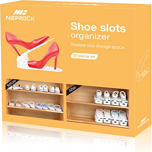 Neprock 20-Pack White Shoe Slots Organizer Bundle with 6 Tier White Shoe Rack Organizer