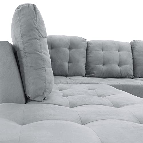 Casa Andrea Milano 3 Piece Modern Tufted Micro Suede L Shaped Sectional Sofa Couch with Reversible Chaise & Ottoman