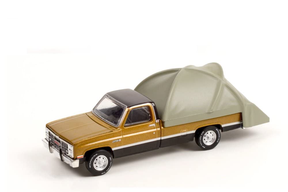 1984 GMC Sierra Classic Pickup Truck with Modern Truck Bed Tent, Gold Metallic - Greenlight 38010C/48-1/64 Scale Diecast Model Toy Car