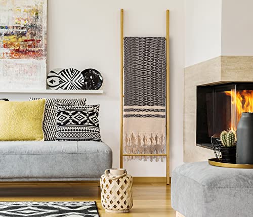 Rumi&Shams Cotton Throw Blankets | Turkish Blanket (52x70 Inches - 8 Colors) | 100% Turkish Cotton Sofa Throw | Striped Chevron Pattern | Summer Throw Blanket | Black Throw Blanket for Couch