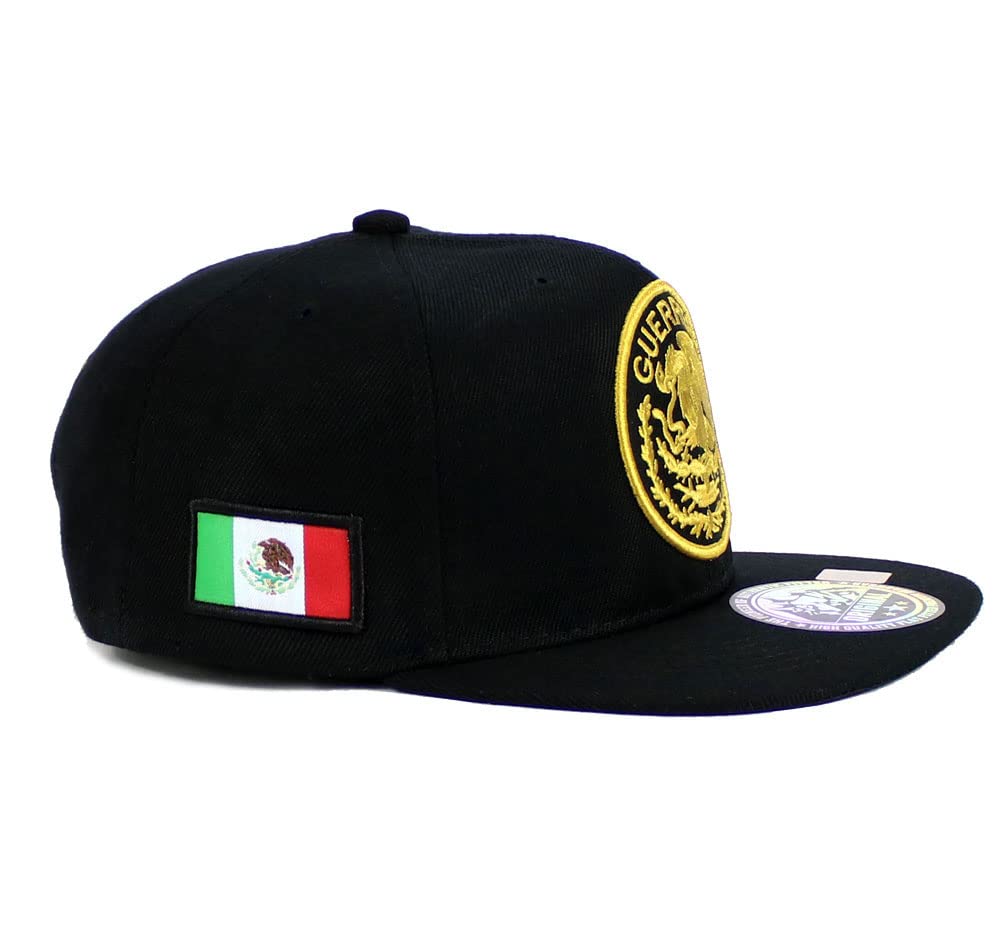 Mexican Hat Mexico State Federal Logo Embroidered Snapback Flat Bill Baseball Cap (Guerrero- Black/Gold), Large-X-Large