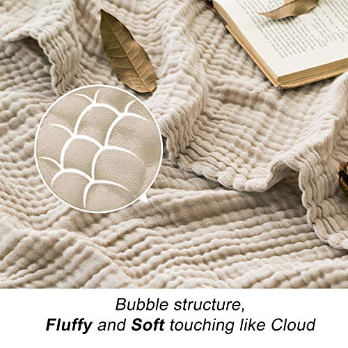 EMME Muslin Throw Cotton Blanket Soft Bed Blankets for Adults and Baby 55"x75" Lightweight Soft Breathable Throw Blanket All Season Gauze Blanket, Light Tan