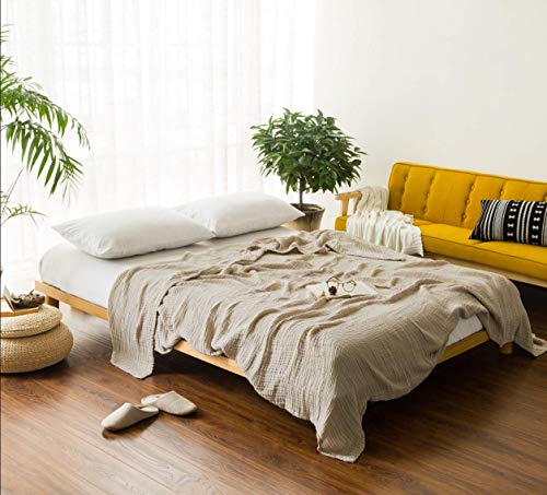 EMME Muslin Throw Cotton Blanket Soft Bed Blankets for Adults and Baby 55"x75" Lightweight Soft Breathable Throw Blanket All Season Gauze Blanket, Light Tan