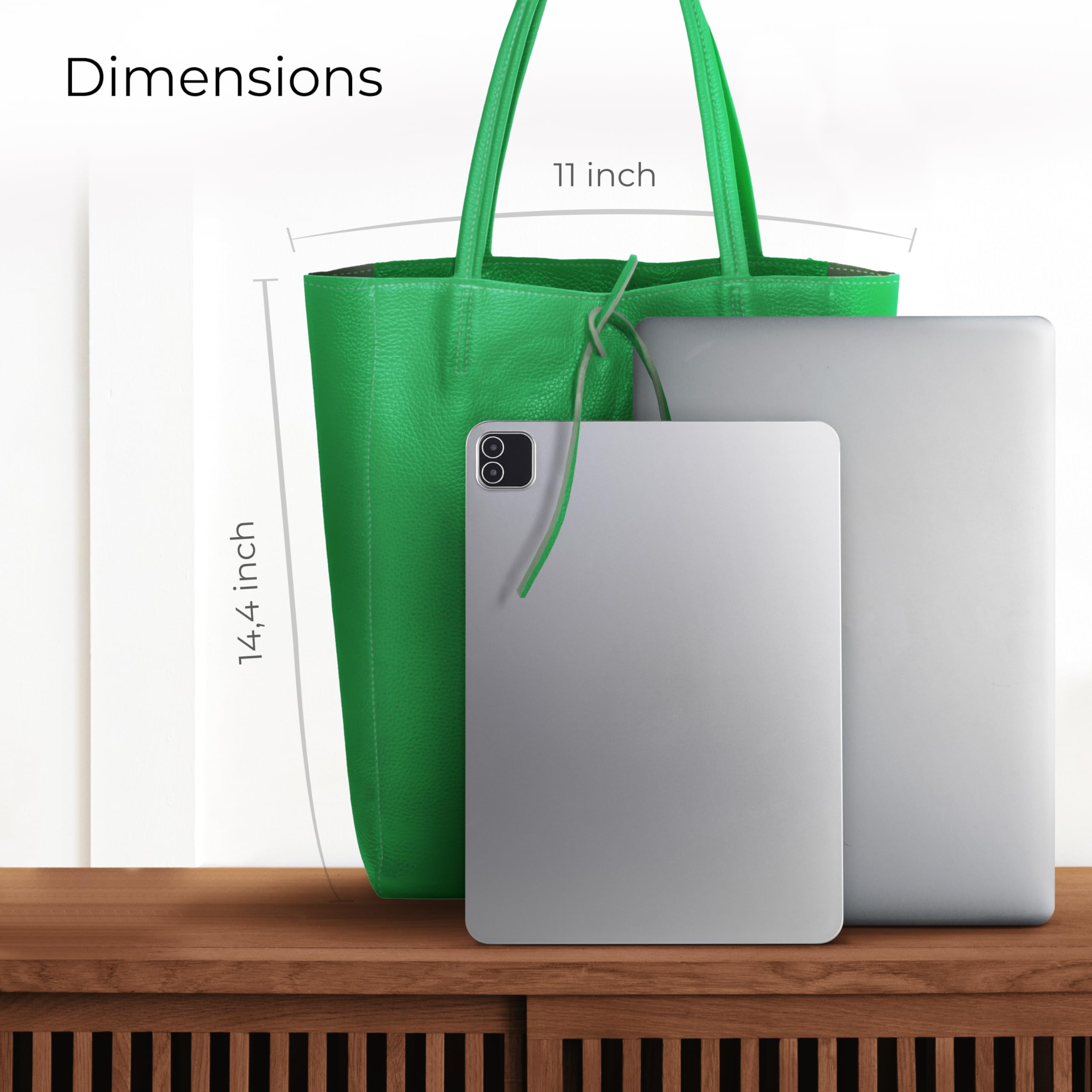 TAKEASY Italian Genuine Leather Tote Bag for Women with Zipper Large Tall Soft Unlined Handbag Purse for Shopping Work Travel (Green)