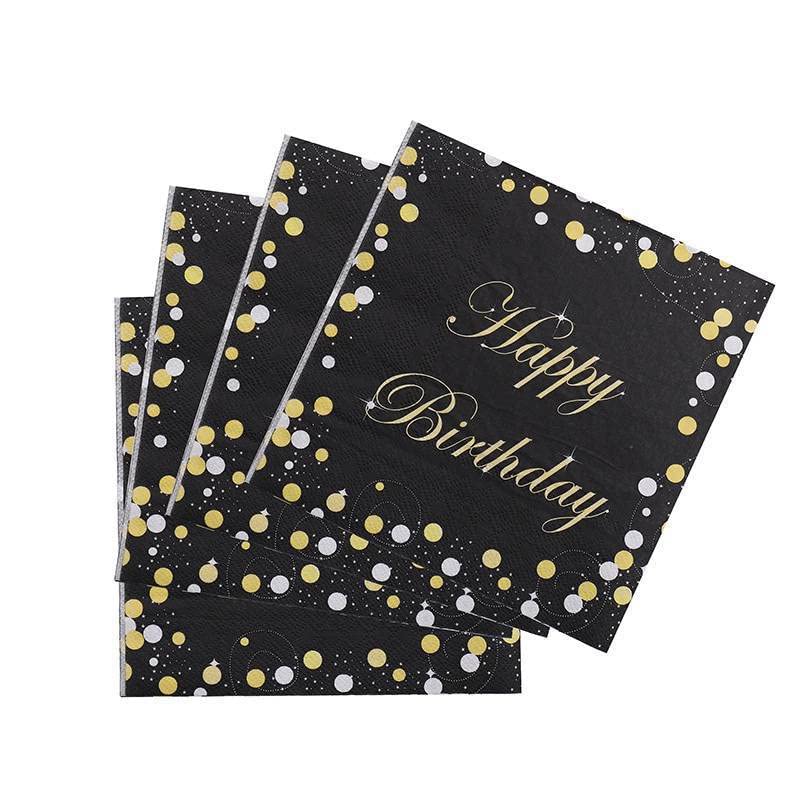 32pcs Gold Happy Birthday Napkins Cocktail Paper Happy Birthday Birthday Disposable Paper Napkins 6.5x6.5 Inches Folded