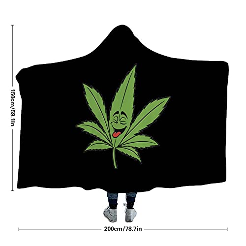 Pot Leaves Weed Wearable Hooded Blanket Soft Cloak for Watch Tv Sofa Bed Napping 60"x80"