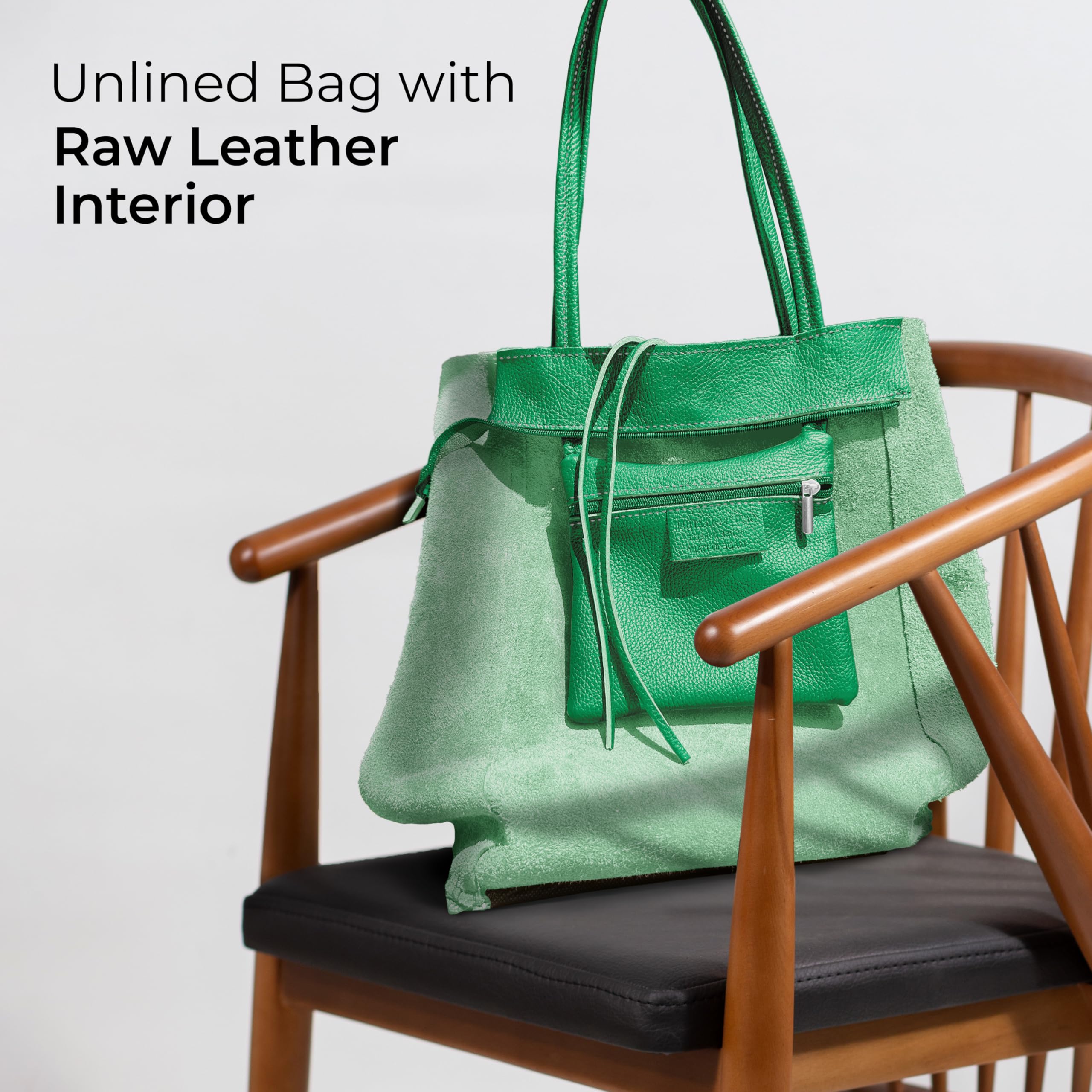 TAKEASY Italian Genuine Leather Tote Bag for Women with Zipper Large Tall Soft Unlined Handbag Purse for Shopping Work Travel (Green)