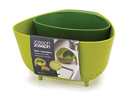 Joseph Joseph Nest Colanders Stackable Set with Easy-Pour Corners and Vertical Handle, 2-piece, Green