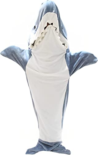 Shark Blanket Hoodie,Shark Blanket Adult,Shark Blanket Super Soft Cozy Flannel Hoodie Sleeping Bag Shark Tail Wearable Fleece Throw Blanket, Shark Onesie Blanket (L(67X27.5IN))