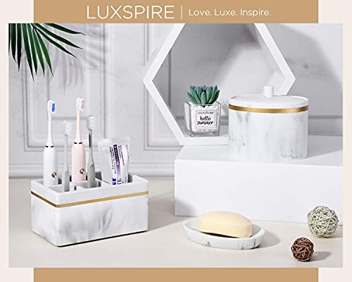 Luxspire Bathroom Vanity Tray+Toothbrush Holders, Bathroom Vanity Countertop Organizer Accessories Set-Marble Design