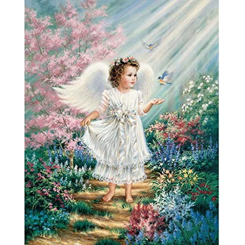 Huand DIY Diamond Painting Kits for Adults 5D Full Round Drill Angel Diamond Art Kits for Bedroom Wall Decor 8X12 Inch(Angel)