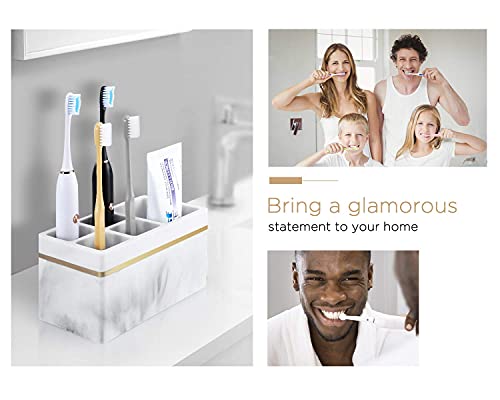 Luxspire Bathroom Vanity Tray+Toothbrush Holders, Bathroom Vanity Countertop Organizer Accessories Set-Marble Design