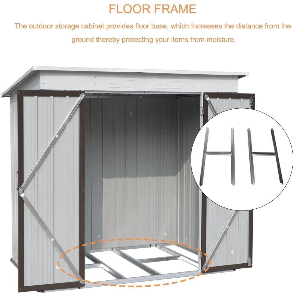 Rophefx 6' x 4' Outdoor Metal Storage Shed with Floor Frame, Outside Waterproof Tool Shed, Steel Garden Shed with Double Lockable Door for Backyard, Patio, Lawn, White & Grey