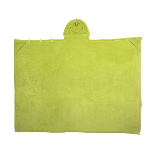 Department 56 Snowpinions Snow Throw The Grinch Super Soft Fleece Hooded Blanket, 45 by 60 Inch, Green