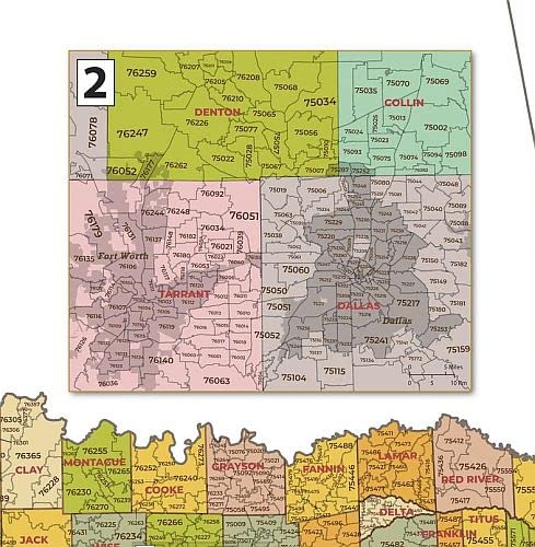 Texas Map Store Texas Zip Code and County Map Shows All 254 Counties of Texas and Over 1900 Zip Codes Includes Inset Maps of Major Metropolita