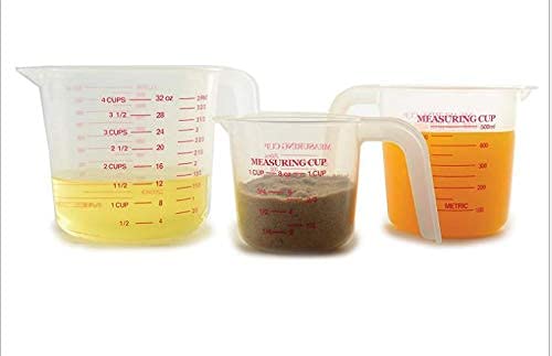 Millie Plastic Measuring Cup Set,3Pcs BPA Free Plastic Clear Heat-resistant with Angled Grip and Spout Stackable Liquid Measuring Cup for Kitchen Use
