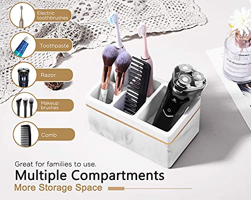 Luxspire Bathroom Vanity Tray+Toothbrush Holders, Bathroom Vanity Countertop Organizer Accessories Set-Marble Design