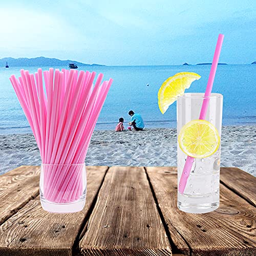 WerkaSi 100Pcs Heart Straws Disposable 8.26-inch Pink Plastic Party Straws Pink Drinking Straws