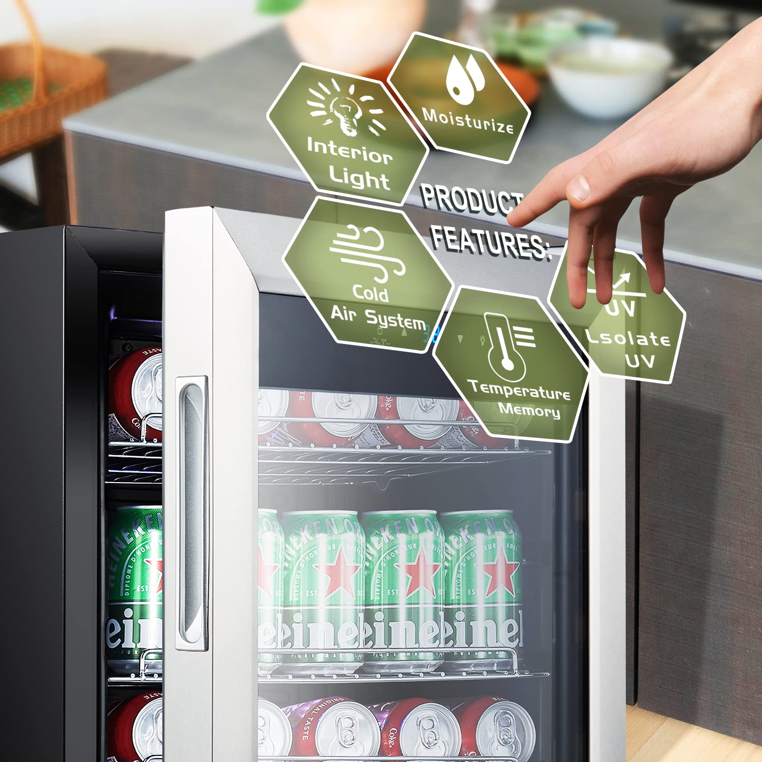 Kalamera Mini Beverage Refrigerator Freestanding- 120 Cans Capacity Beverage Cooler- for Soda, Water, Beer or Wine - For Kitchen or Bar with Whit Interior Light