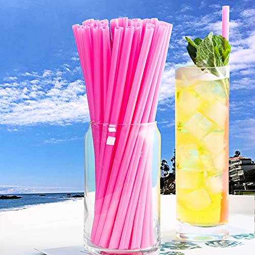 WerkaSi 100Pcs Heart Straws Disposable 8.26-inch Pink Plastic Party Straws Pink Drinking Straws