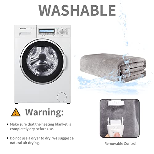 Heated Blanket Electric Throw, LETIHIMD Soft Electric Blanket 50"X60" with 6 Heating Levels & 1-8H Auto Off, ETL&FCC Certification, Over-Heat Protect, Machine Washable, for Home Office Use(Gray)