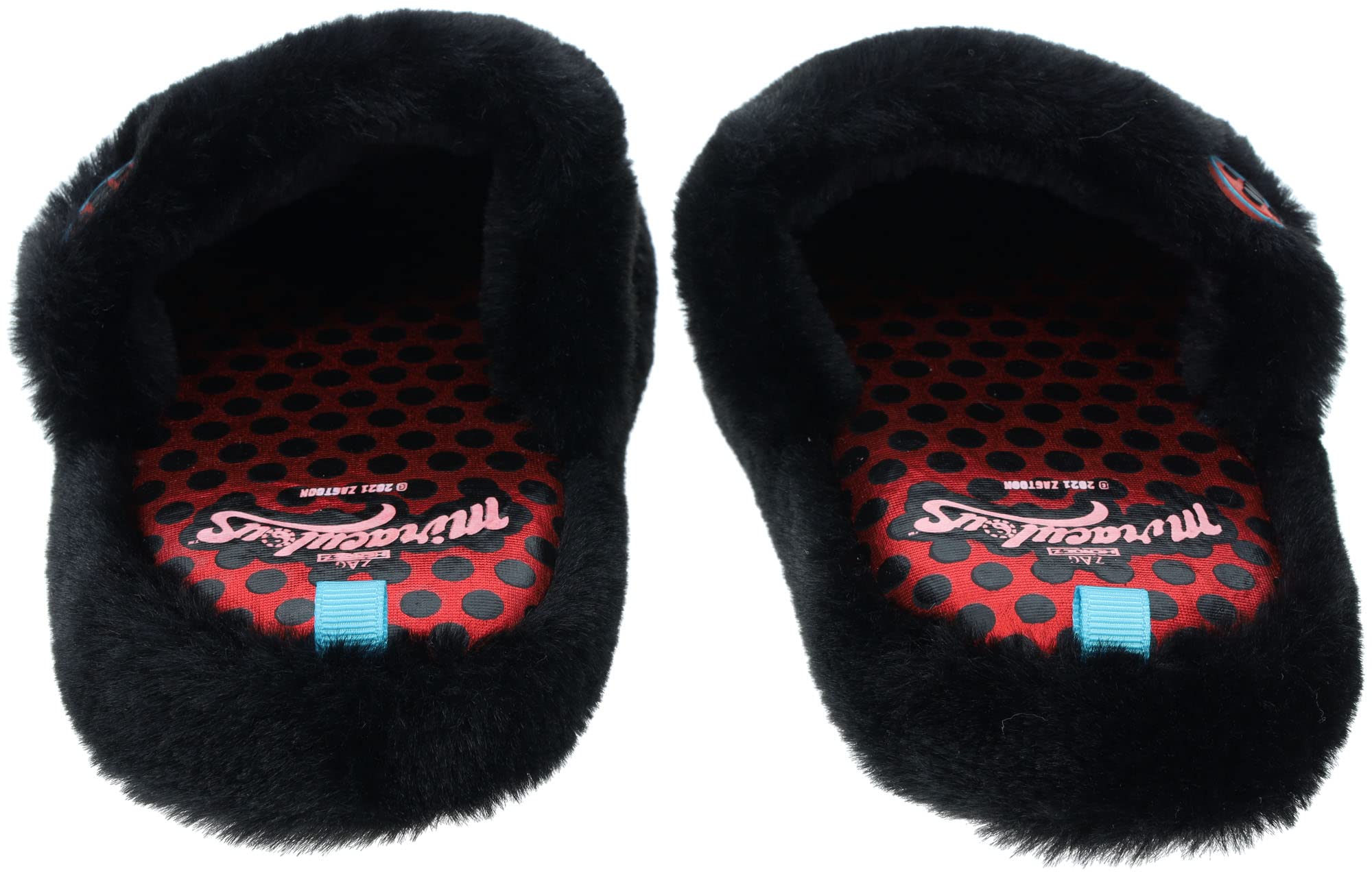 Miraculous Ladybug Girls' Slipper Scuff, Mismatch Ladybug and Cat Noir, Black/Red, Little Kid Size 12/13