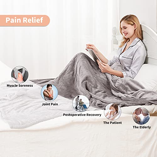 Heated Blanket Electric Throw, LETIHIMD Soft Electric Blanket 50"X60" with 6 Heating Levels & 1-8H Auto Off, ETL&FCC Certification, Over-Heat Protect, Machine Washable, for Home Office Use(Gray)