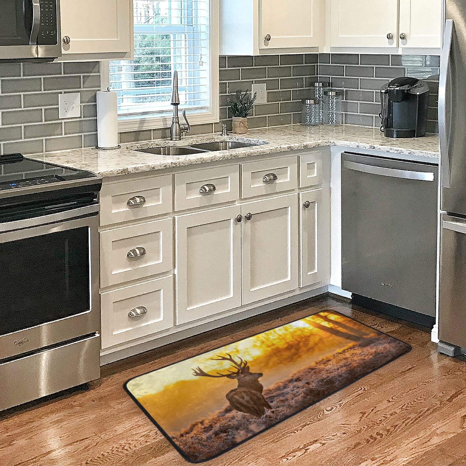 susiyo Red Deer in Morning Sun Kitchen Rug Floor Mat Non-Slip Anti Fatigue Memory Foam Comfort Standing Mats for Entryway Hallway Bathroom Welcome Doormat 39x20inch