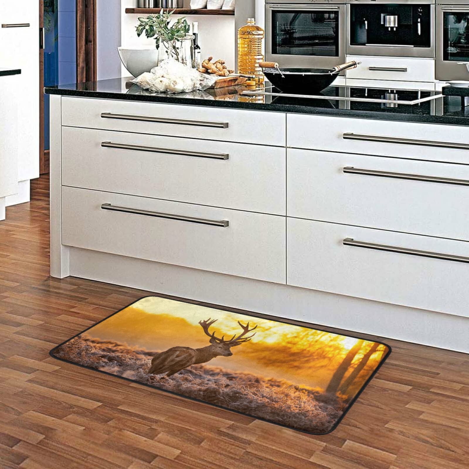 susiyo Red Deer in Morning Sun Kitchen Rug Floor Mat Non-Slip Anti Fatigue Memory Foam Comfort Standing Mats for Entryway Hallway Bathroom Welcome Doormat 39x20inch