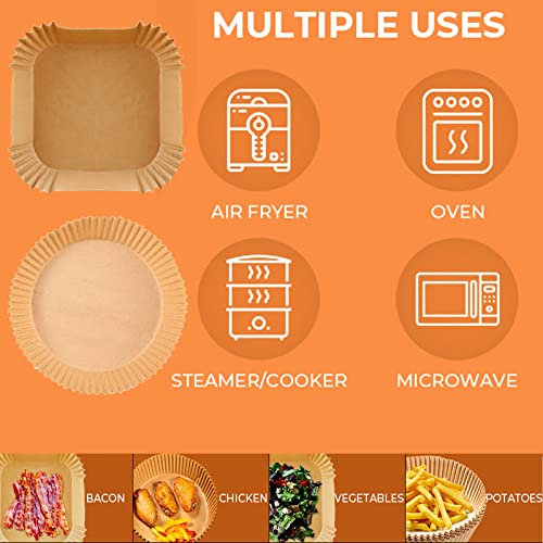 Air Fryer Disposable Paper Liners Square, 8.1 Inch Non-Stick Air Fryer Parchment Paper Liners, 100PCS Oil-Proof Parchment Baking Paper for Roasting Microwave Baking