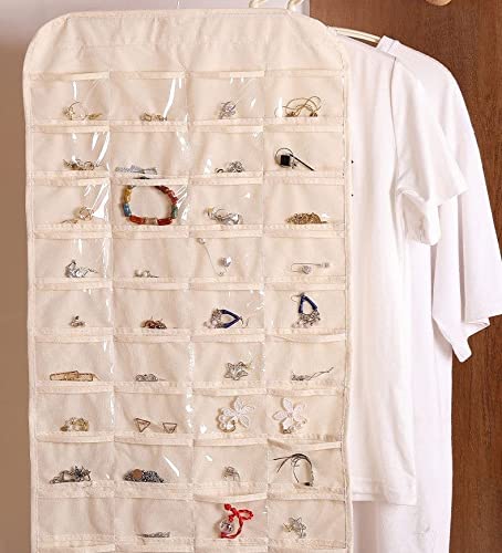 GUAGLL Beige 80-Compartment Double-Sided Jewelry Business ID Card Dustproof Storage Bag