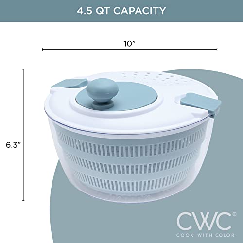 Cook with Color Salad Spinner - Lettuce and Produce Dryer with Bowl, Colander and Built in draining System for Fresh, Crisp, Clean Salad and Produce (Light Blue)