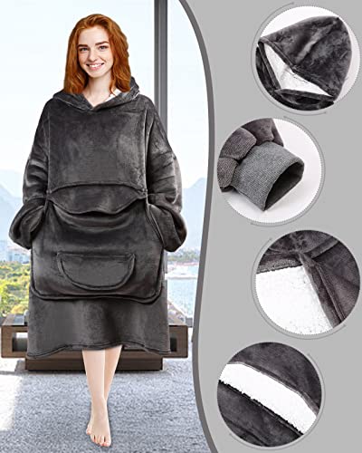SHEJIZE Oversized Wearable Blanket Hoodie for Adults Sherpa Sweatshirt Hooded Sweatshirt Lounging Blanket Pullover